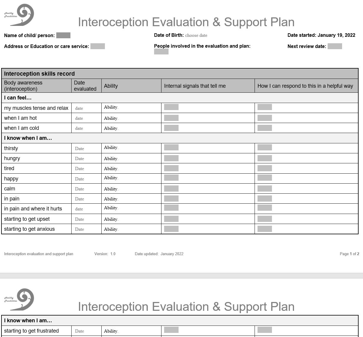 Interoception Evaluation and Support Plan | Mindful Body Awareness